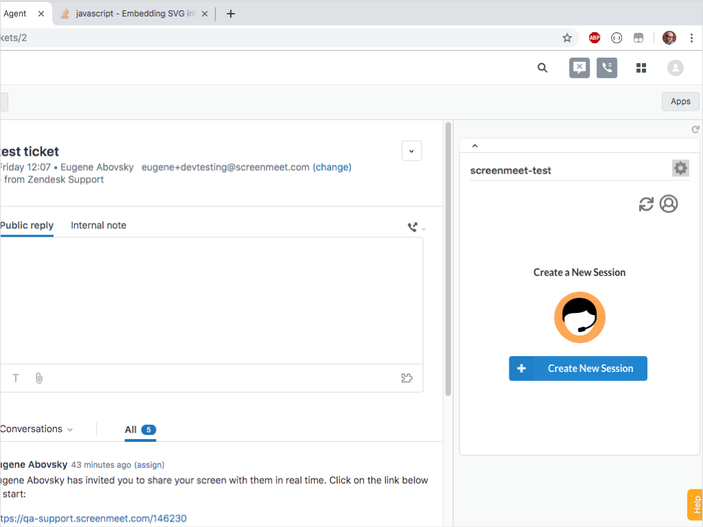 ScreenMeet for Support App Integration with Zendesk Support